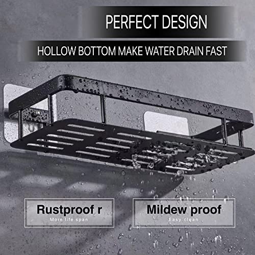 Shower Caddy, Stainless Steel Bathroom Organizer, Black Shower Shelf with 2 Hooks, No Drilling Shower Organizer for Bathroom Storage (Black-4 Pack)