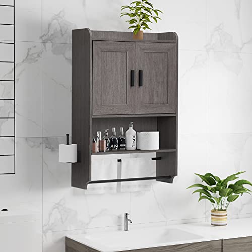 apexnova Bathroom Wall Cabinet, Wooden Medicine Cabinet Over The Toilet with Adjustable Inner Shelf, Wall Mounted Cabinet with Doors for Bathroom Storage, Hanging Cabinet for Wall with Towels Bar