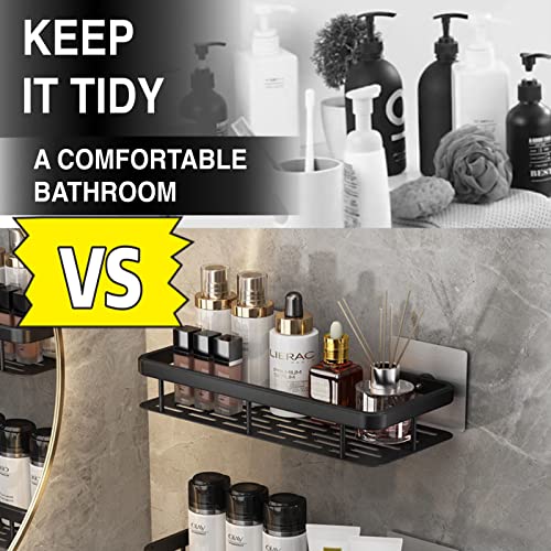 Shower Caddy, Stainless Steel Bathroom Organizer, Black Shower Shelf with 2 Hooks, No Drilling Shower Organizer for Bathroom Storage (Black-4 Pack)