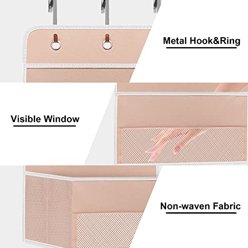Vaisoz Over The Door Organizer,6 Large Pockets Fabric Over The Door Storage with Mesh Perspective Window,Wall Mount Organizer Hanging for Closet Nursery,Baby Storage(Pink), 5.1D x 12.2W x 60.2H in