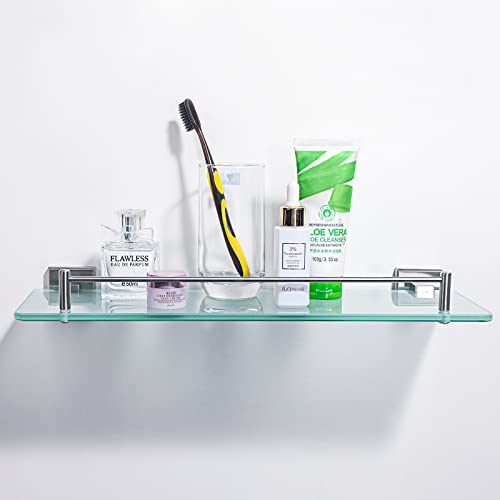 HOMEIDEAS Bathroom Glass Shelf - 16.5 Inch Tempered Glass, Wall Mounted Brushed Nickel Shelf - Rustproof SUS 304 Stainless Steel Frosted Glass Shelf