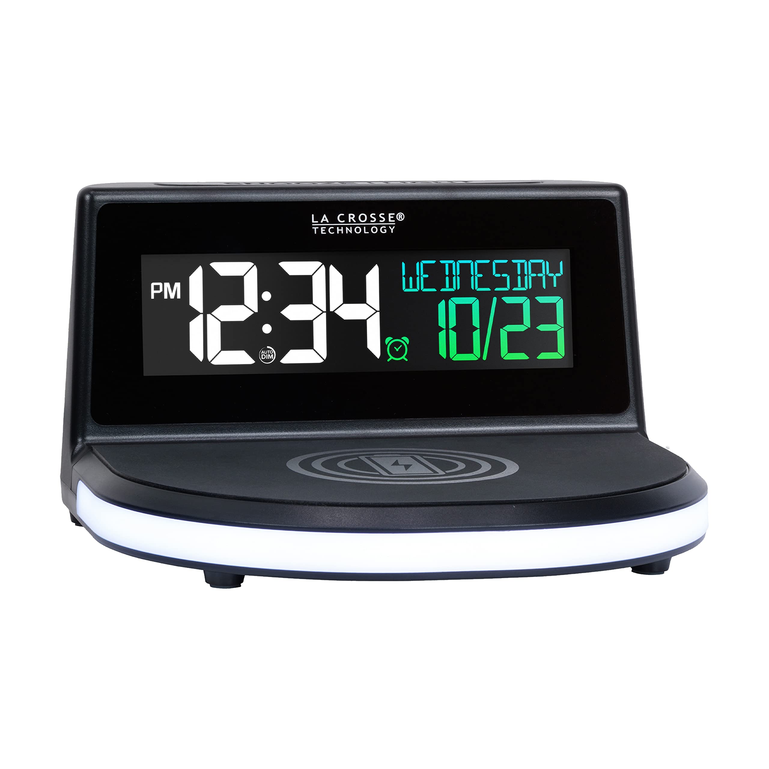 La Crosse Technology 617-148 Wireless Charging Alarm Clock with Glowing Light Base