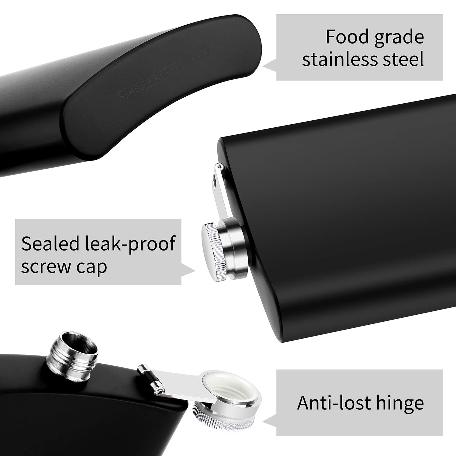 Elcoho 6 Sets 8 Ounce Stainless Steel Hip Flask Fluid-tight Flask Set with 6 Pieces Stainless Steel Shot Cups and Funnel