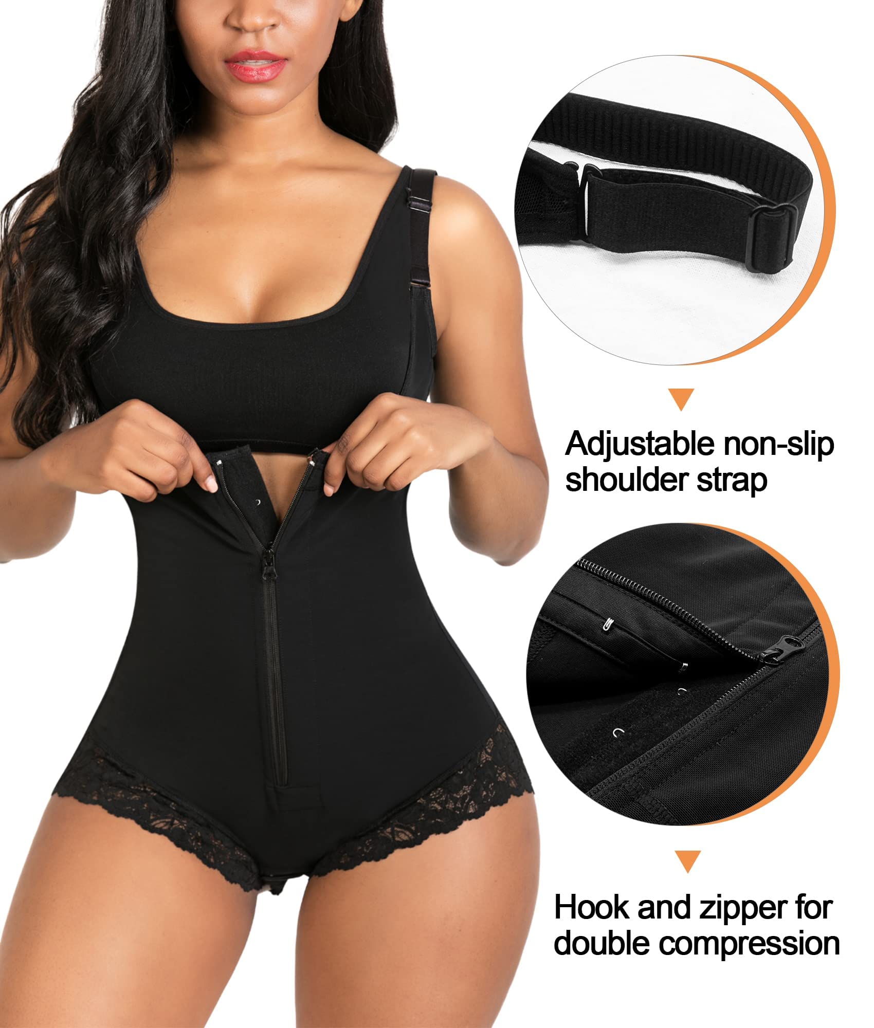 SHAPERX Women's Fajas Colombianas Shapewear Postpartum Tummy Control Body Shaper Butt Lifter Bodysuit,SZ7200-Black-New-M