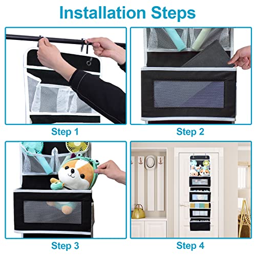 Aeeteek 1 Pack Hanging Closet Organizer 5-Shelf Over The Door Shoe Organizer Wall Mount Storage Bag Containers 49.2 * 13 * 5.5 Inches Large Capacity Collapsible Shelves Drawers (Black)