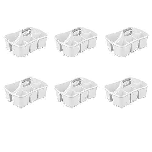 Sterilite 15888006 Divided Ultra Caddy, White Caddy w/ Titanium Insert, 6-Pack
