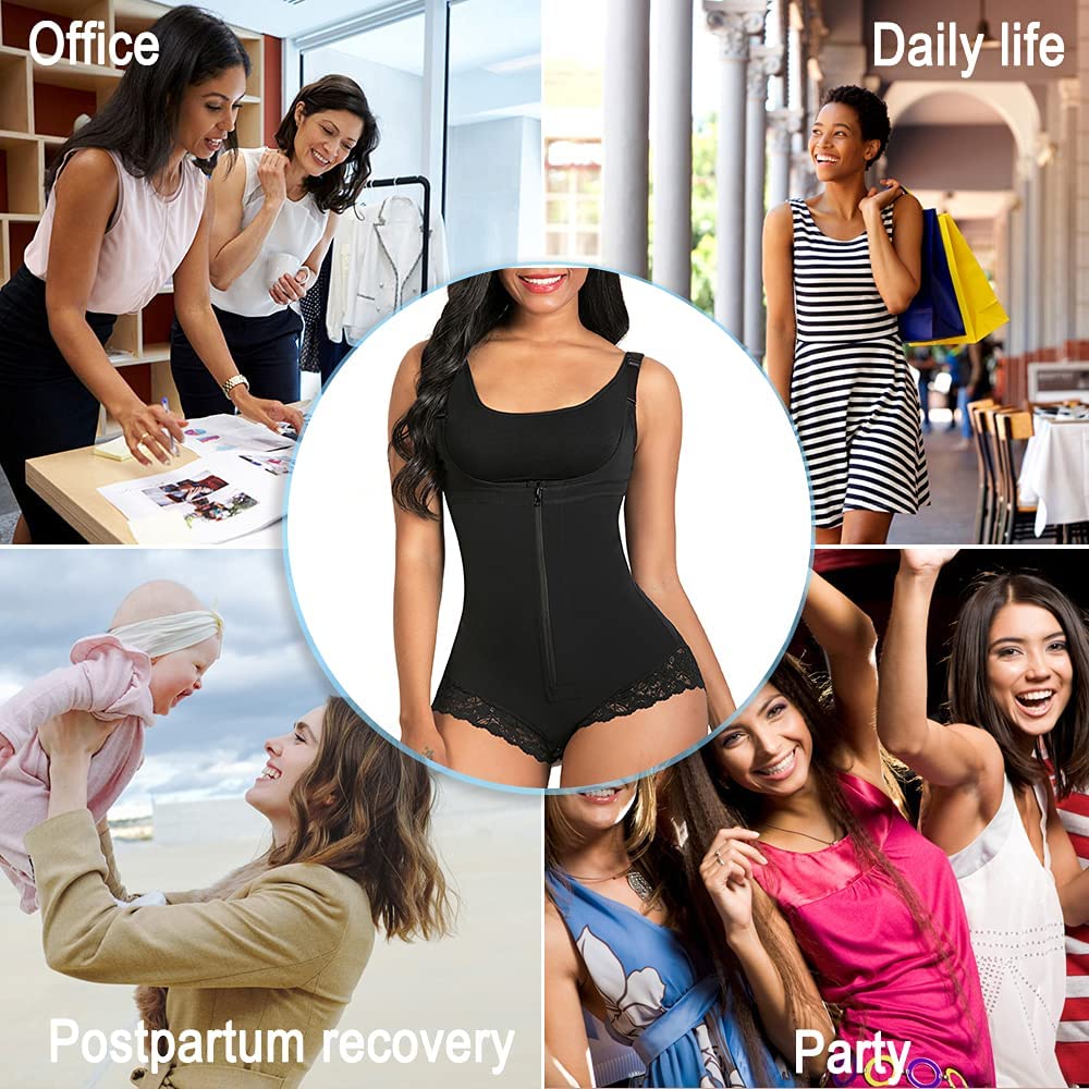 SHAPERX Women's Fajas Colombianas Shapewear Postpartum Tummy Control Body Shaper Butt Lifter Bodysuit,SZ7200-Black-New-M