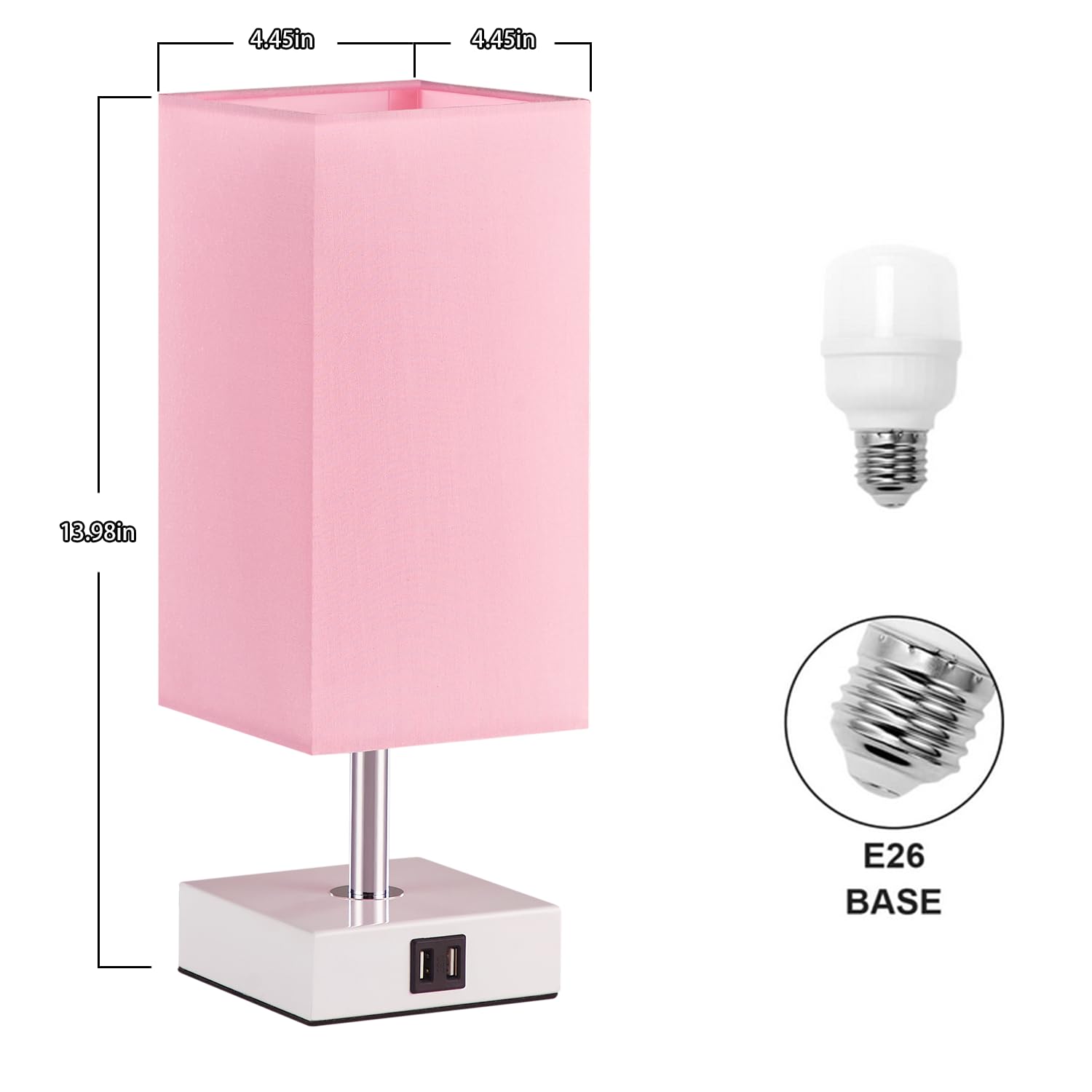 Ambimall Touch Control Table Lamp with 2 USB Charging Ports, 3 Way Touch Lamps Beside Desk, Nightstand Lamp for Bedrooms Living Room, Pink Shade with White Base, LED Bulb Included(Pink)