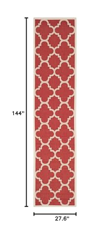 SAFAVIEH Courtyard Collection 2'3' x 12' Red CY6243 Moroccan Trellis Indoor/ Outdoor Patio Backyard Mudroom Runner Rug