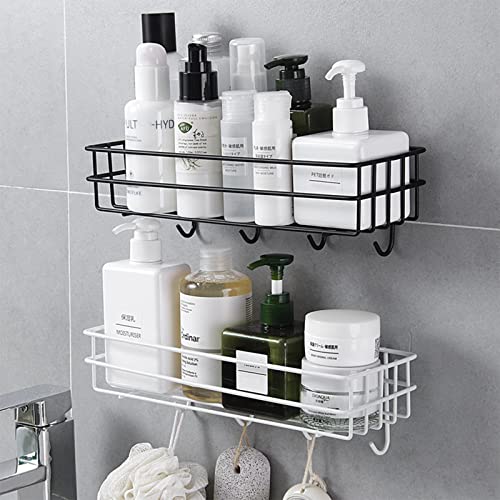 Bathroom Shelf Organizer Shower Caddy Storage Kitchen Rack With Traceless Transparent Adhesive No Drilling Black Roll up Dish Drying Rack
