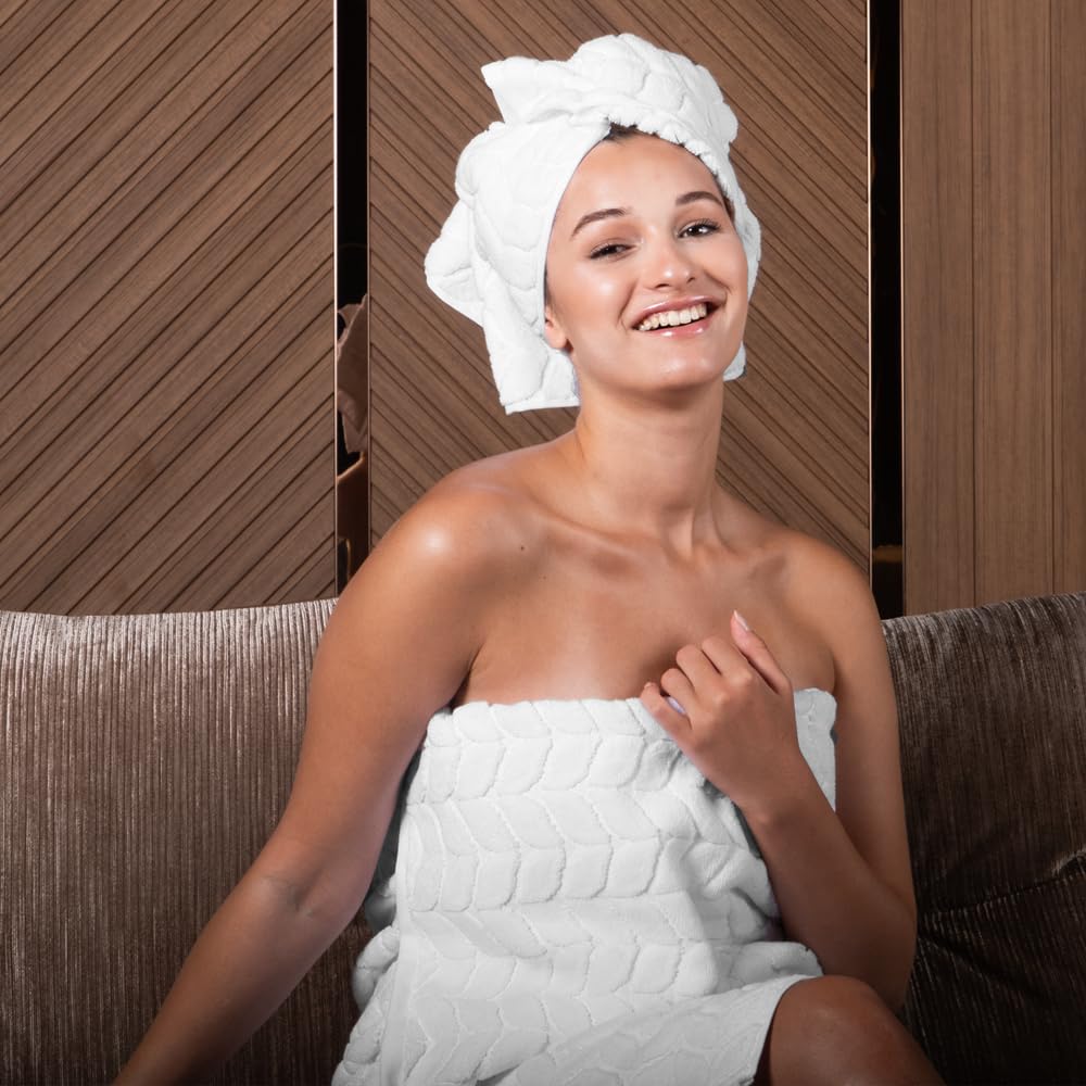 BAGNO MILANO Turkish Bath Towels, Soft Plush Jacquard Luxury Bath Towels, Quick Dry Towel Set (White, 6 pcs Towel Set)