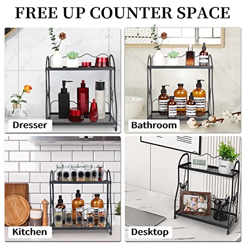 Bathroom Organizer Countertop, 2 Tier Bathroom Tray for Counter Organizer and Storage Shelf, Vanity Organizer Bathroom Counter Tray Kitchen Spice Rack Standing for Bathroom, Kitchen, Bedroom, Offices