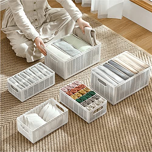 OMSORG Clothes Organizer for Folded Clothes, Plastic Storage Basket with Removable Partitions, Stackable Wardrobe Clothes Organizer Closet Storage Bins, for Bedroom Bathroom Home Organization