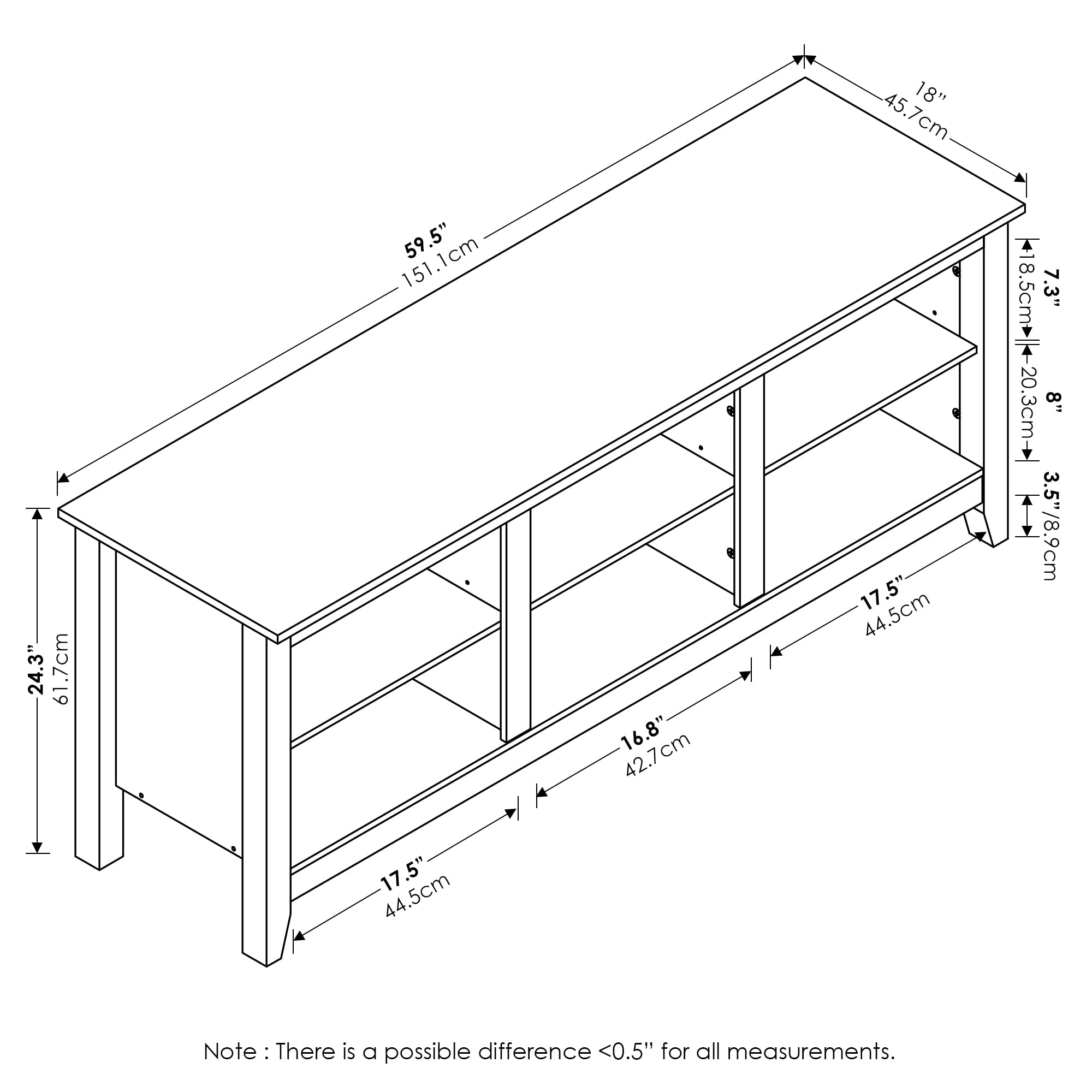 FURINNO Jensen TV Stand with Shelf, French Oak Grey, 65-Inch