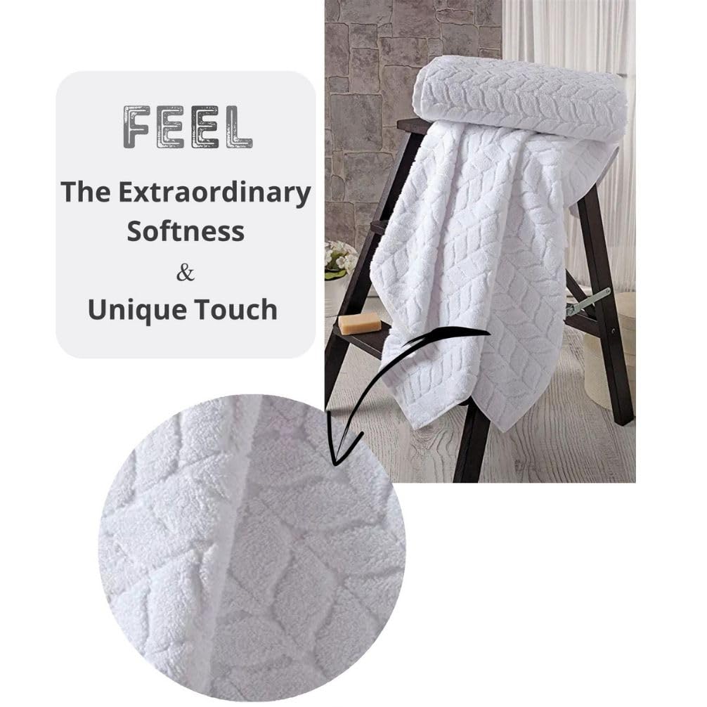 BAGNO MILANO Turkish Bath Towels, Soft Plush Jacquard Luxury Bath Towels, Quick Dry Towel Set (White, 6 pcs Towel Set)