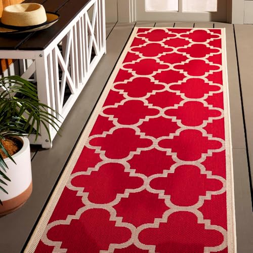 SAFAVIEH Courtyard Collection 2'3' x 12' Red CY6243 Moroccan Trellis Indoor/ Outdoor Patio Backyard Mudroom Runner Rug