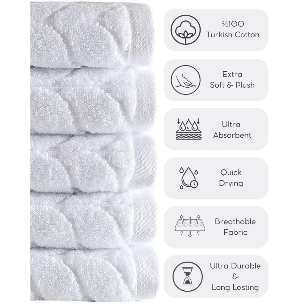 BAGNO MILANO Turkish Bath Towels, Soft Plush Jacquard Luxury Bath Towels, Quick Dry Towel Set (White, 6 pcs Towel Set)