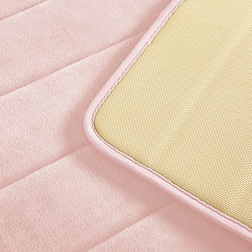 15 Piece Bathroom Shower Curtain set with Memory Foam Bath rugs. 2 Solid Rose Pink Beige Color Modern Design None-Slip Bath Mats Includes12 Roller Ball Hooks Style Carrie (Lite Rose Pink)