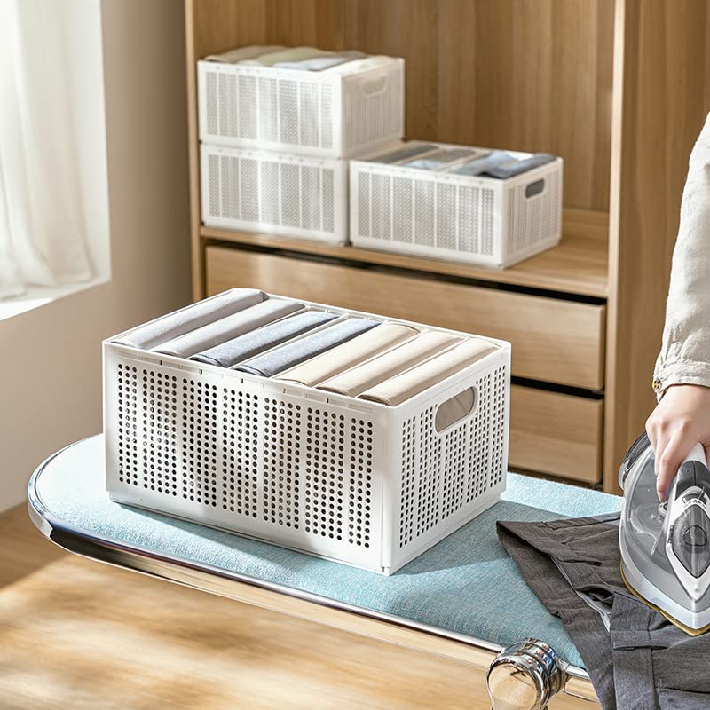 OMSORG Clothes Organizer for Folded Clothes, Plastic Storage Basket with Removable Partitions, Stackable Wardrobe Clothes Organizer Closet Storage Bins, for Bedroom Bathroom Home Organization