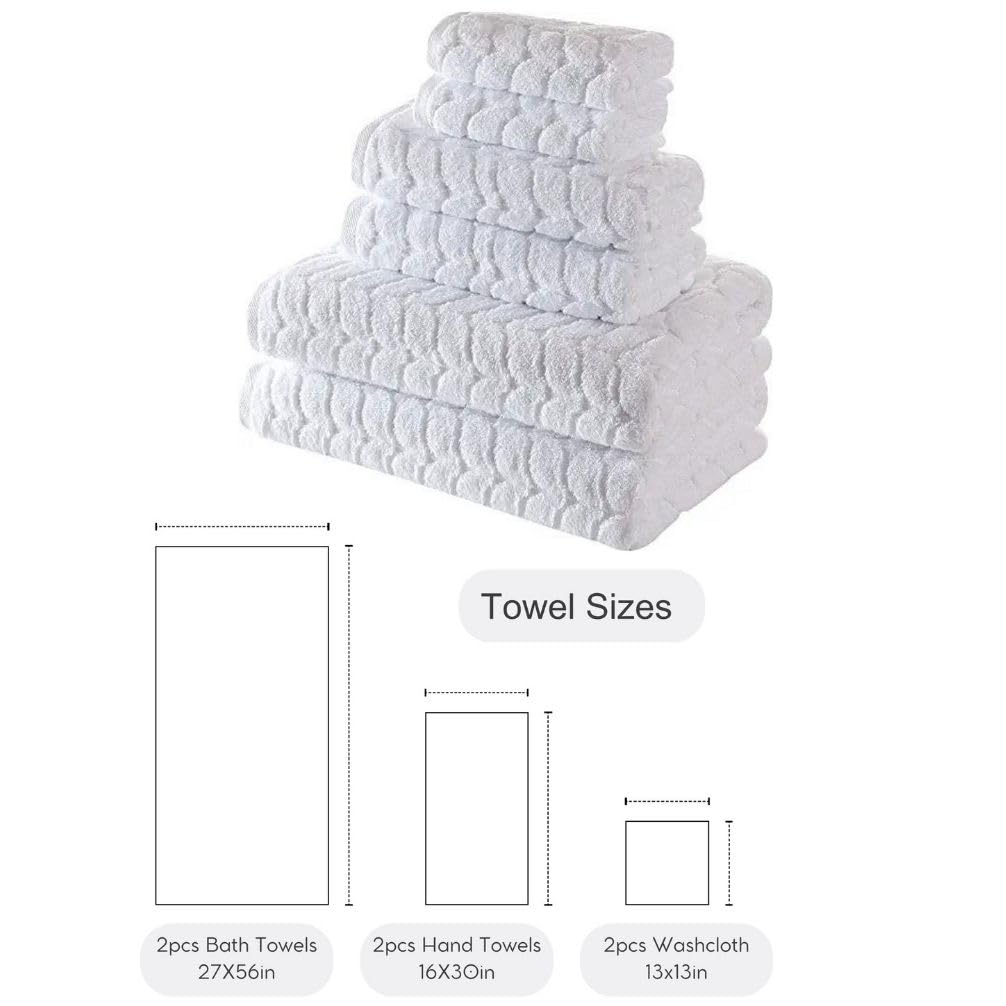 BAGNO MILANO Turkish Bath Towels, Soft Plush Jacquard Luxury Bath Towels, Quick Dry Towel Set (White, 6 pcs Towel Set)