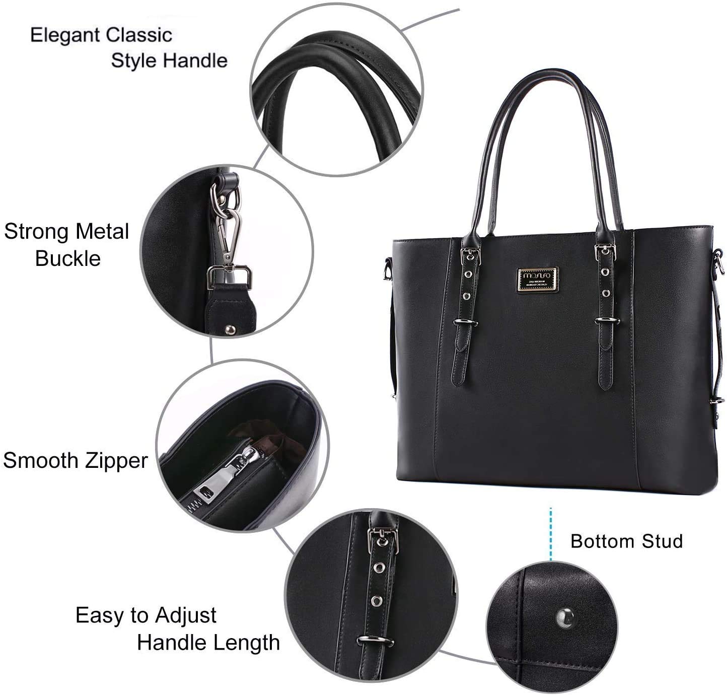 MOSISO PU Leather Laptop Tote Bag for Women (13-13.3 inch), Waterproof Large Capacity Business Work Briefcase Shoulder Laptop Bag, Black