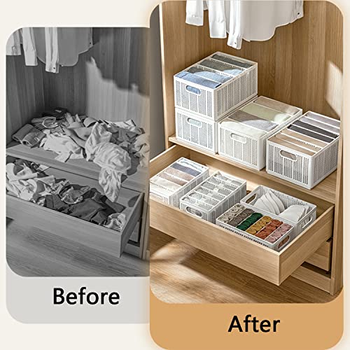 OMSORG Clothes Organizer for Folded Clothes, Plastic Storage Basket with Removable Partitions, Stackable Wardrobe Clothes Organizer Closet Storage Bins, for Bedroom Bathroom Home Organization
