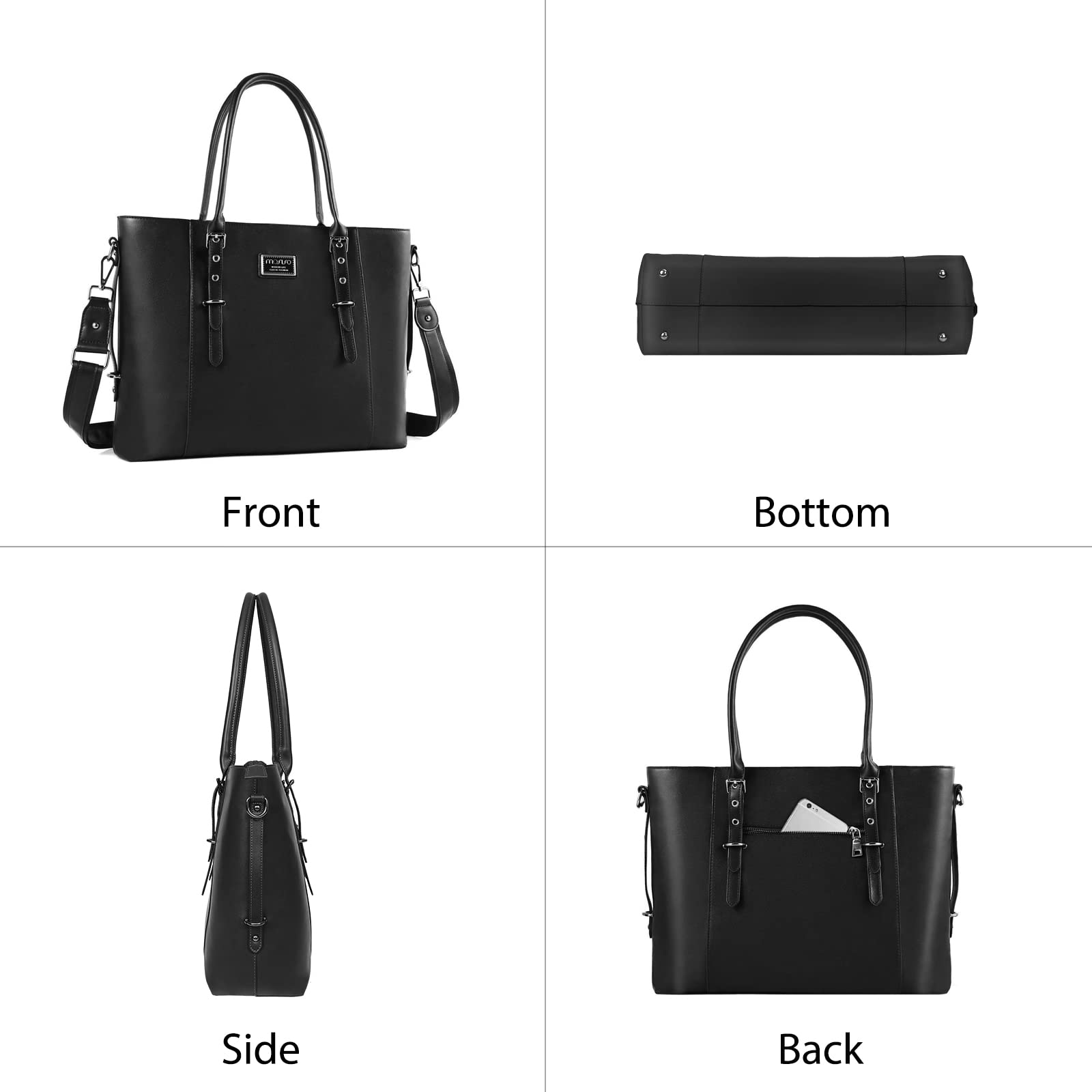 MOSISO PU Leather Laptop Tote Bag for Women (13-13.3 inch), Waterproof Large Capacity Business Work Briefcase Shoulder Laptop Bag, Black