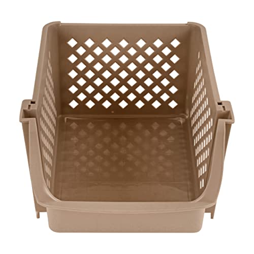 Spec101 Plastic Stackable Storage Bins - 4pc Tan Closet Organizer Bins 28in Tall Big Plastic Boxes for Home and Kitchen