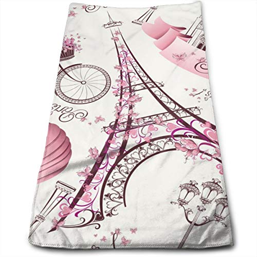 Pink Butterfly French Eiffel Tower Hand Towels Bathroom Soft Romantic Travel in Paris Bath Towel Absorbent Kitchen Dish Towel Home Decor 27.5'' X 12''