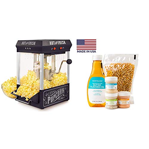 Nostalgia KPM220BK Vintage 2.5-Ounce Tabletop Kettle Popcorn Maker with Seasoning, Oil, and Popcorn Kit