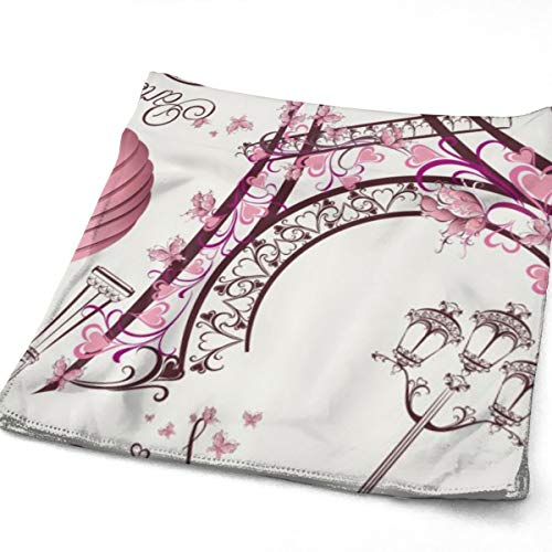 Pink Butterfly French Eiffel Tower Hand Towels Bathroom Soft Romantic Travel in Paris Bath Towel Absorbent Kitchen Dish Towel Home Decor 27.5'' X 12''