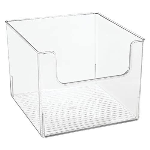 mDesign Plastic Household Storage Organizer Bins with Open Dip Front for Kitchen, Bedroom, Bathroom, Office, Craft or Playroom Organization - Holds Toys, Books - Ligne Collection, Clear
