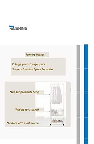 Movable laundry basket with hanger,laundry basket with wheels,Metal rack for garment hang,black color (black)