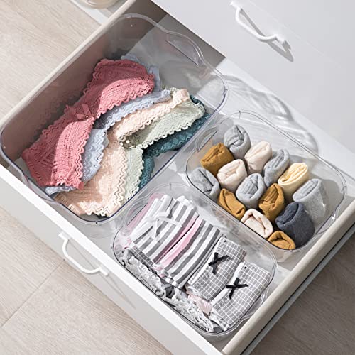 ANMINY 3PCS Clear Plastic Storage Bins Stackable Lidded Storage Boxes Baskets Cubes with Handles Removable Lids Decorative Home Kitchen Closet Shelf Organizer Clothes Towel Blanket Kid Toy Containers