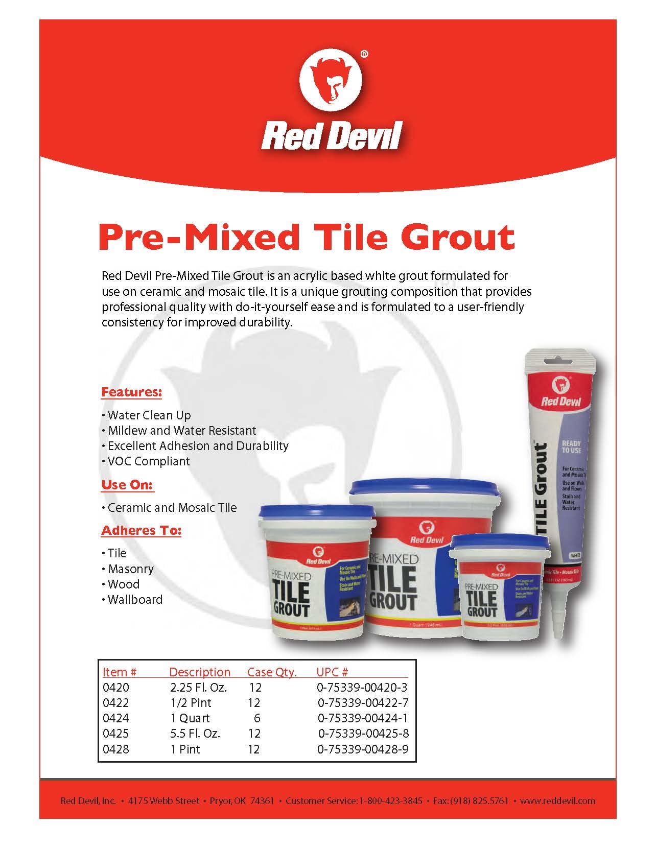 Red Devil 0425 Pre-Mixed Tile Grout Squeeze Tube, 5.5 oz, White, 12 Pack