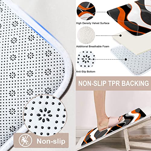 Geometric Orange Bathroom Sets with Shower Curtain and Rugs and Accessories, Black and Gray Shower Curtain Sets, Modern Orange Shower Curtains for Bathroom,Orange Bathroom Decor 4 Pcs
