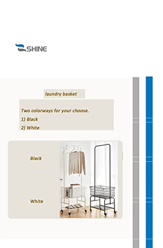 Movable laundry basket with hanger,laundry basket with wheels,Metal rack for garment hang,black color (black)