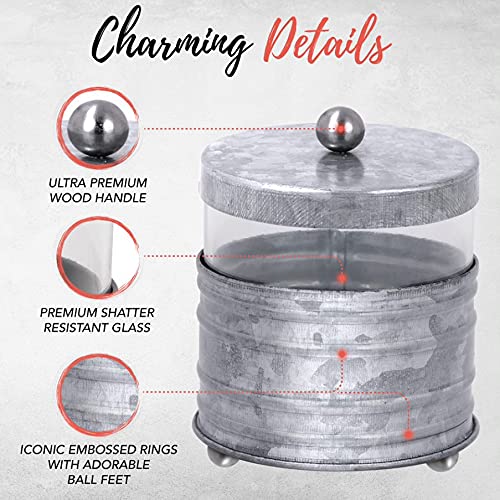 Autumn Alley Galvanized Bathroom Apothecary Jars Set, Farmhouse Bathroom Jars Qtip Holder Glass Dispenser- Rustic Vanity Organizer with Lids for Cotton Balls, Swabs, Rounds, Bath Salts 2-Glass Jars