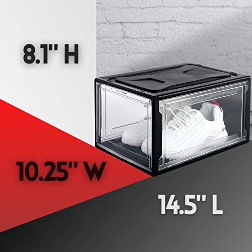Shoe Box Storage - Black Drop Front shoe box with Clear Magnetic door - Stackable Mens and Womens Large Shoe Storage - Black Shoe Case - Shoe Display - Shoe Container - Clear Shoe Organizer - 3 Pack