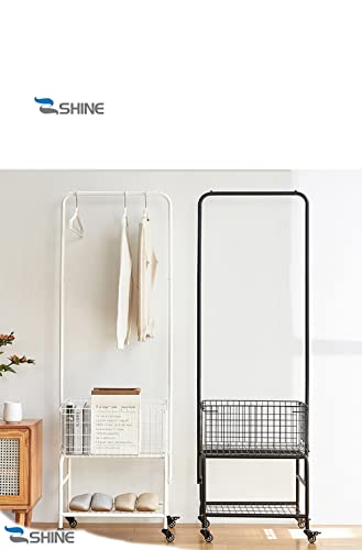 Movable laundry basket with hanger,laundry basket with wheels,Metal rack for garment hang,black color (black)