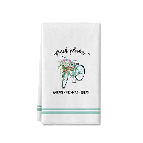 Artoid Mode Fresh Flowers Bicycle Fingertip Towel, Soft & Absorbent Seasonal Easter Household Hand Towel for Guests Gift Bathroom Kitchen Gym Hotel Decoration, 18x26 Inch