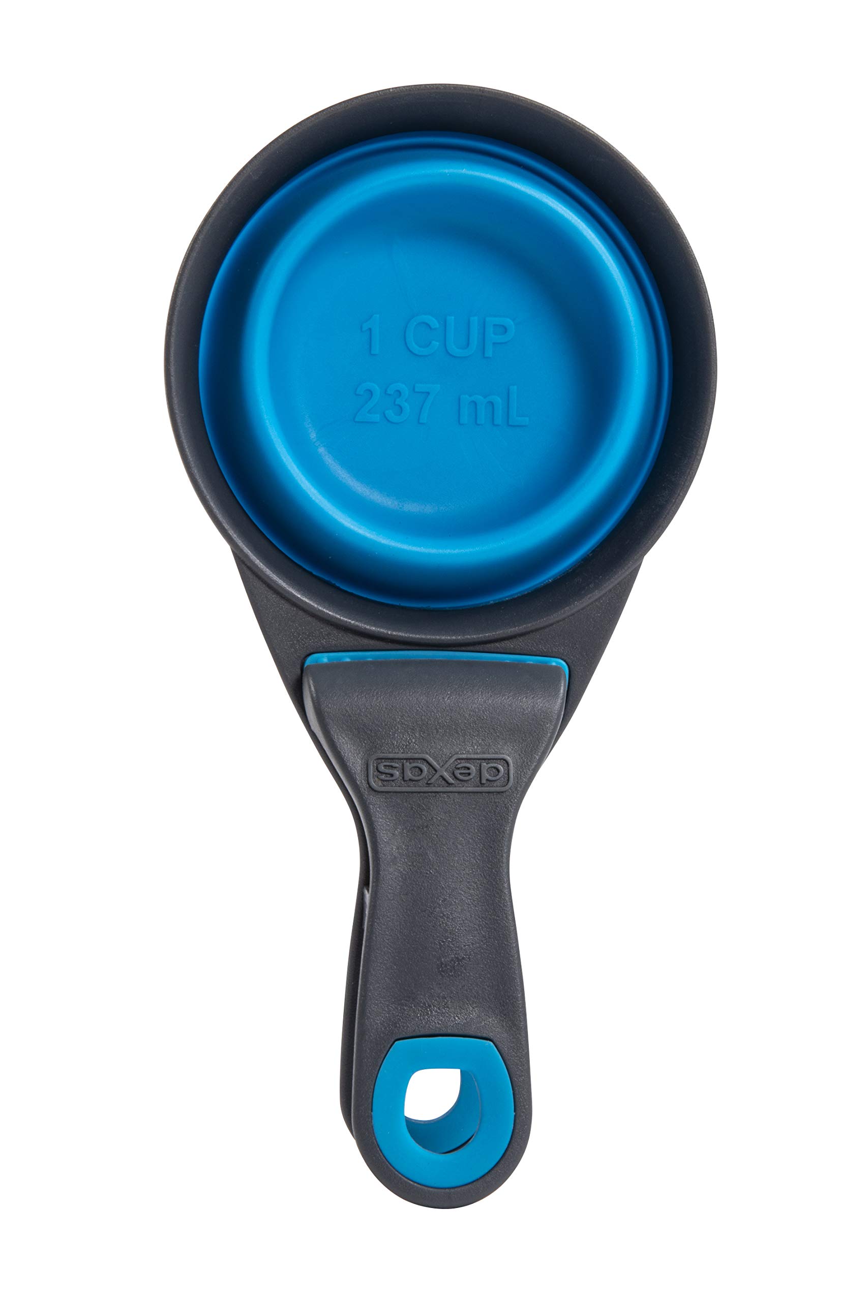 Dexas Pets Collapsible KlipScoop Collapsible Dry Dog Food Scoop and Dog Food Bag Clip, 1 Cup Capacity, Pro Blue