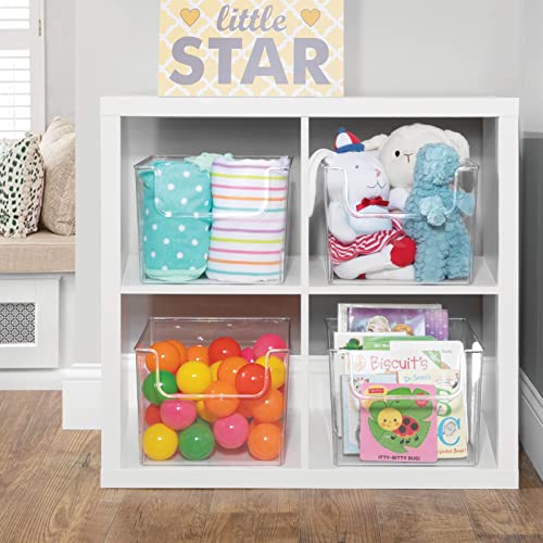 mDesign Plastic Household Storage Organizer Bins with Open Dip Front for Kitchen, Bedroom, Bathroom, Office, Craft or Playroom Organization - Holds Toys, Books - Ligne Collection, Clear