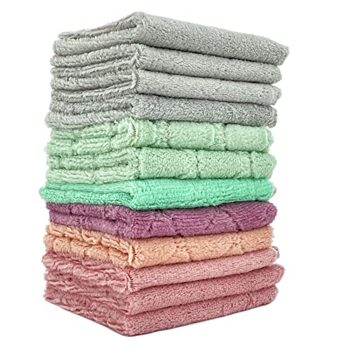 WSRYYCC 12 Pieces of Coral Velvet Cleaning Cloth, Reusable Towel Cloth, car wash Towel, Used for Cleaning Kitchens, Restaurants and Any Items ，Beige/Pink, Gray/Pink, Purple/Pink