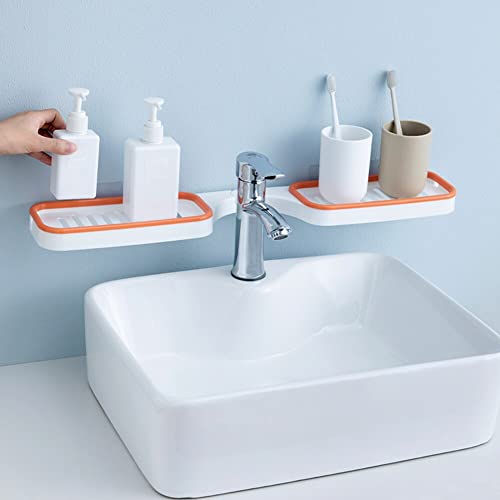 HN 180Β° Rotatable Bathroom Corner Rack Wall Mounted Shower Shelf Shampoo Storage Rack Holder White Orange, 13x4.3x2.75inch