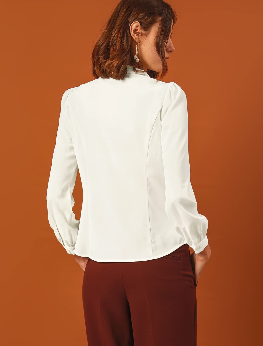 Allegra K Women's Peter Pan Collar Blouse Bow Tie Neck Vintage Button Up Shirt Large White
