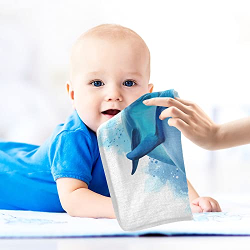 Washcloths Set Bathroom Kitchen Wash Cloths Face Towels Wipes Dolphin Sea Blue Watercolor Decorative 12x12 Inch 5 Pack