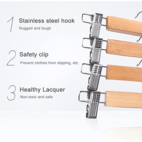 Wooden Pant Hanger with 2 Adjustable Anti-Rust Clips Skirt Hanger for Jeans Trousers Bottom Hanger 5 pcs-Wood