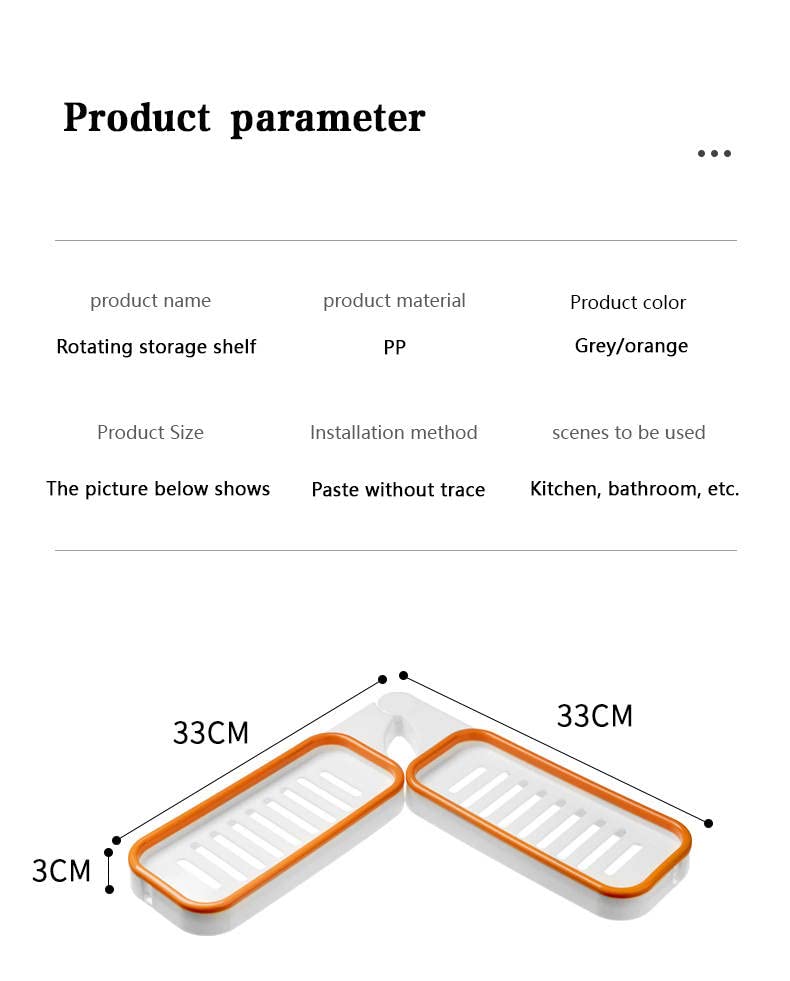 HN 180° Rotatable Bathroom Corner Rack Wall Mounted Shower Shelf Shampoo Storage Rack Holder White Orange, 13x4.3x2.75inch
