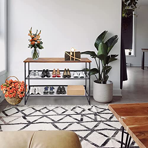 Garden 4 you 3-Tier Tilting Adjustable Freestanding 2PC Shoe Rack 6-Pairs 25.2 In Length For Durability And Stability For Entryways, Hallways, Closets, Dormitory Rooms, And Industries,Brown